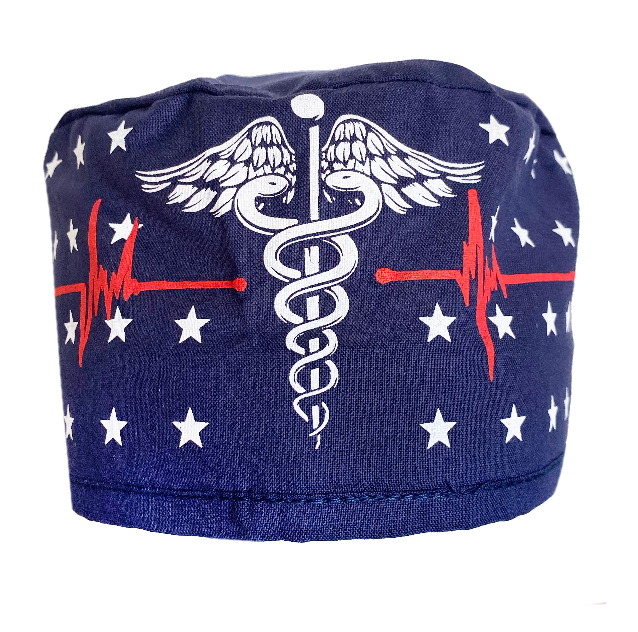 Caduceus Physicians Symbol Navy Blue & Red EKG Scrub Cap Hat – Shop ...