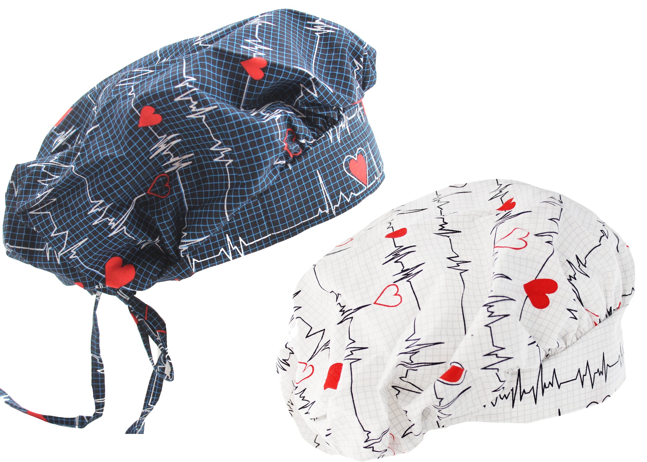 Navy Blue & White EKG Heartbeat Bouffant Scrub Cap Set – Shop Urban Sass