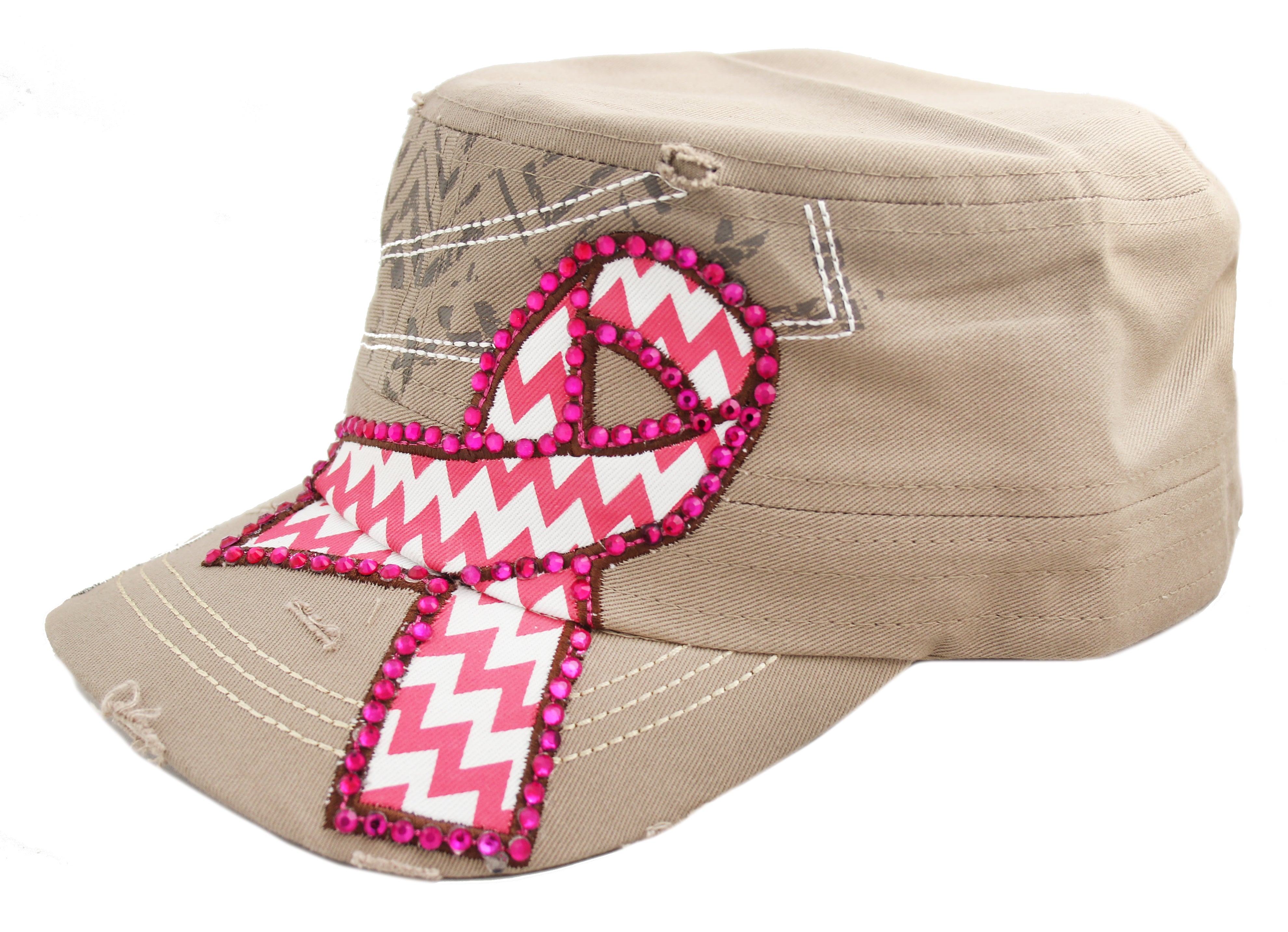 Beige Tan Breast Cancer Awareness Chevron Pink Ribbon Cadet Cap Hat ...
